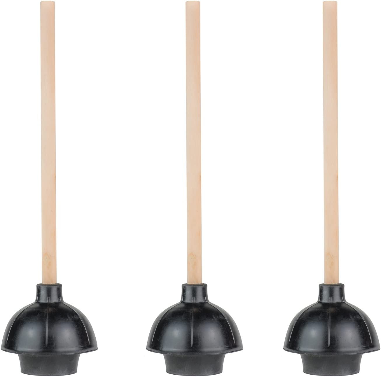 SteadMax 3 Rubber Toilet Plungers, Double Thrust Force Cup with 18 inch ...
