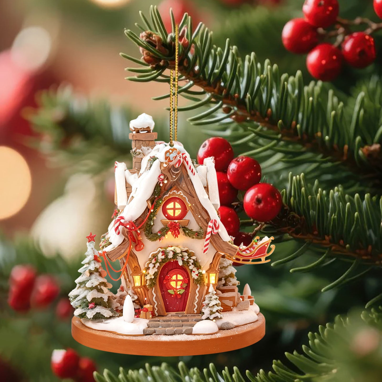 Steadline 8cm Acrylic Snow House Christmas Tree Ornament Winter Cabin ...