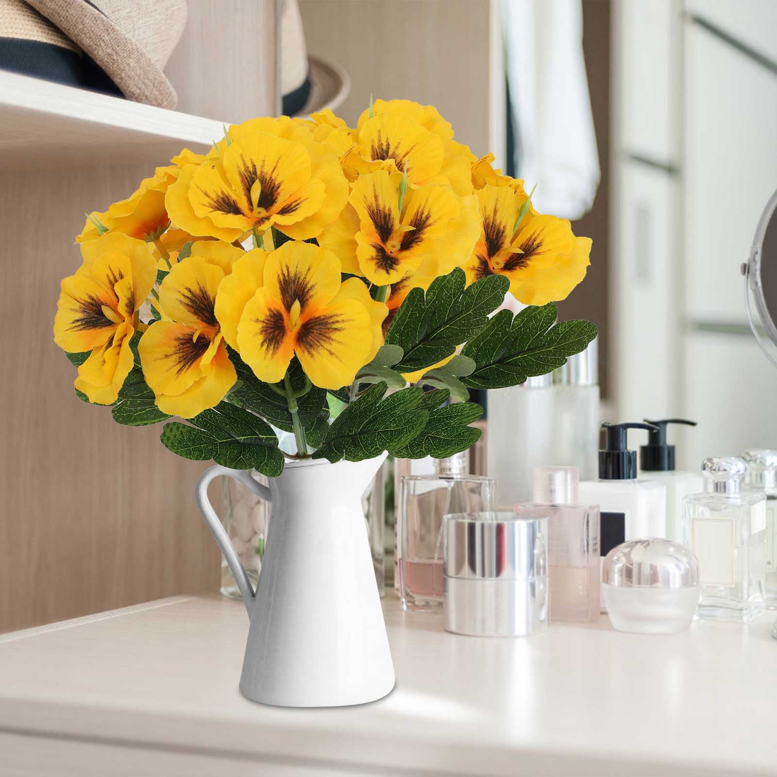 Steadline Artificial Pansy Flower Stems with 5 Branches Realistic Silk ...