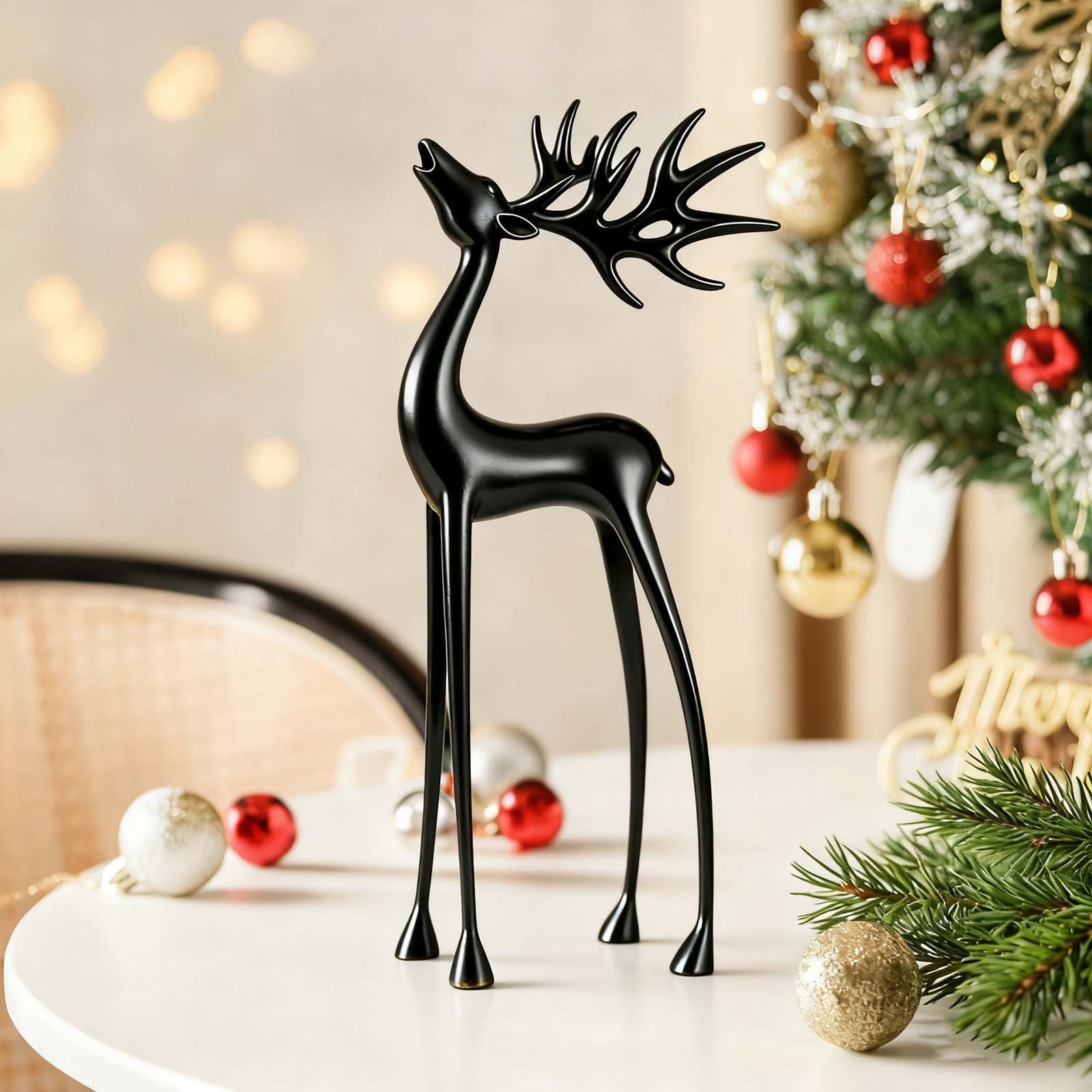 Steadline European-Style Antique Finish Deer Statue - Rustic Metal Look ...
