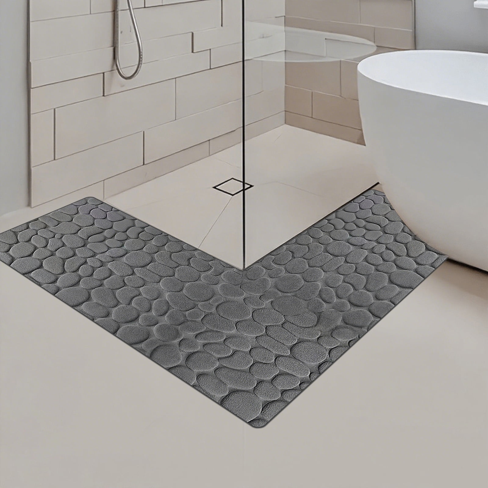 Steadline L-Shaped Corner Bath Mat - Extra Large Non-Slip Memory Foam ...