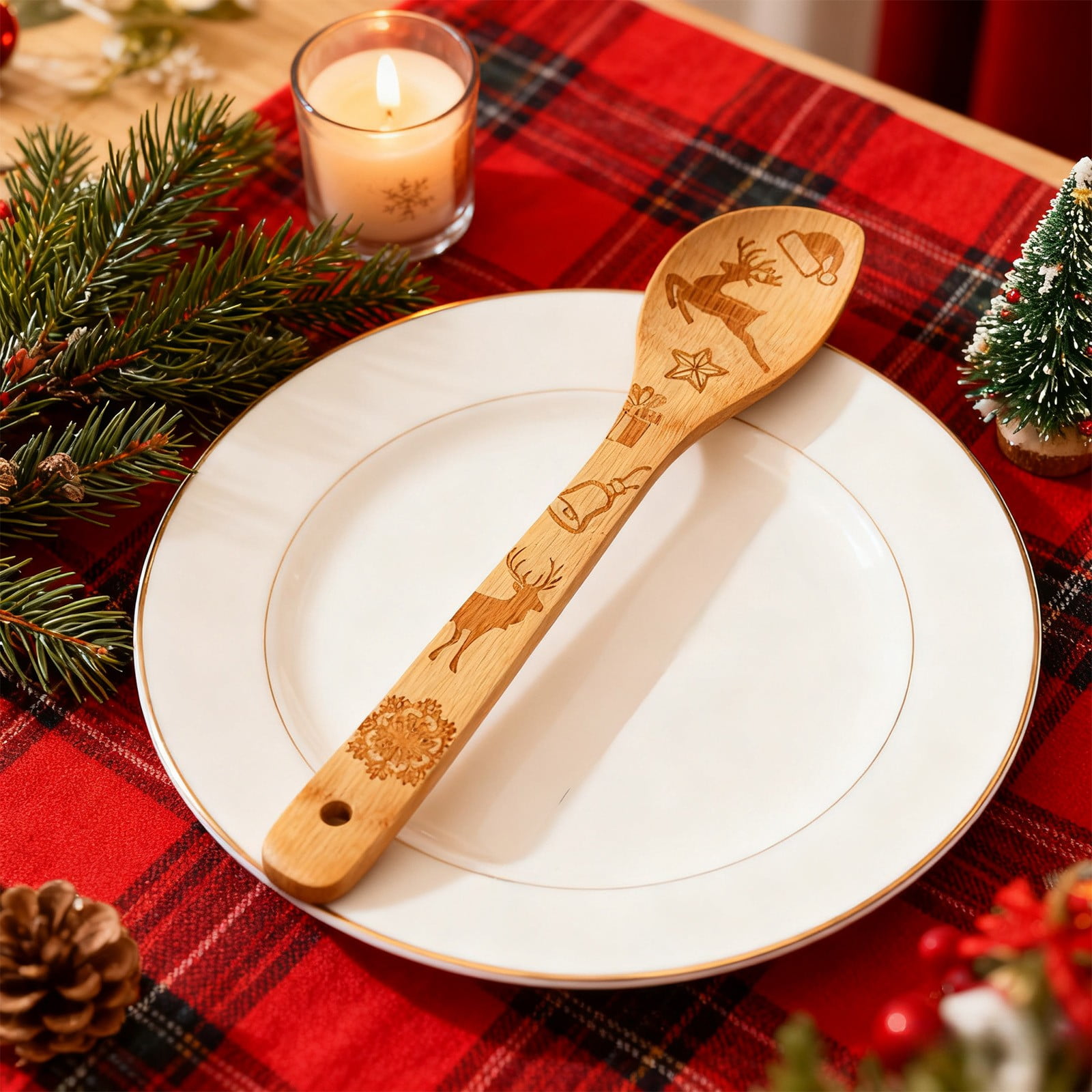 Steadline Laser Etched Wooden Cooking Spoon - Festive Holiday Kitchen ...