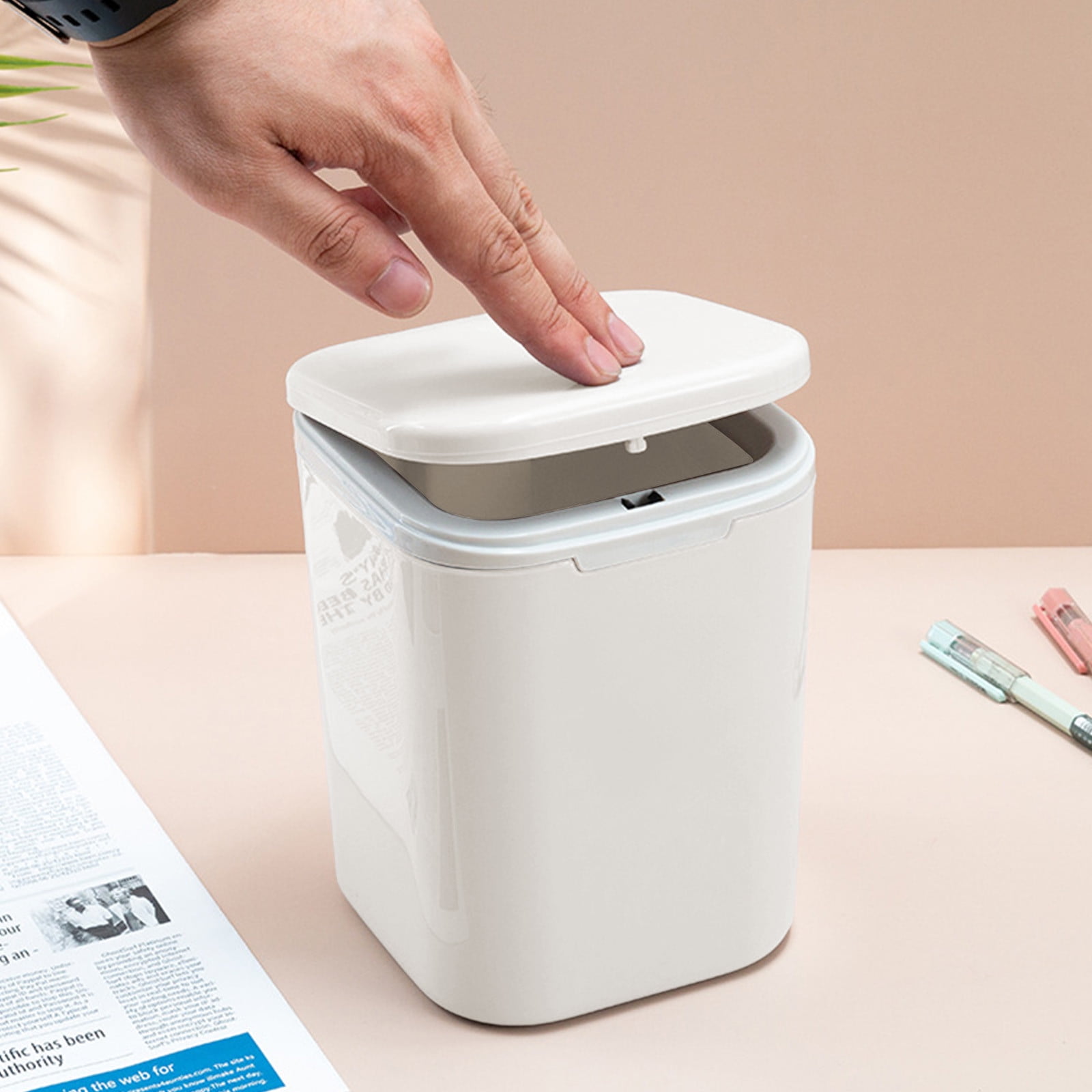 Steadline Mini Desk Trash Can with Lid Press-Top, Tiny Countertop Waste ...