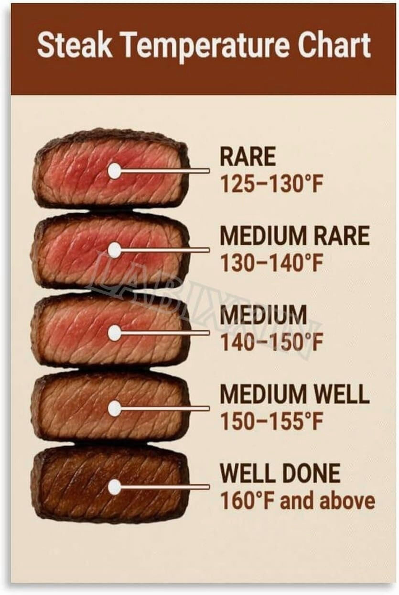 Steak Doneness And Temperature Guide Chart Poster Painting for Living ...