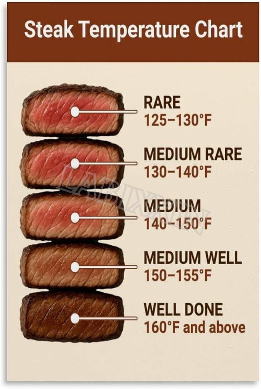 Steak Doneness And Temperature Guide Chart Poster Painting for Living ...