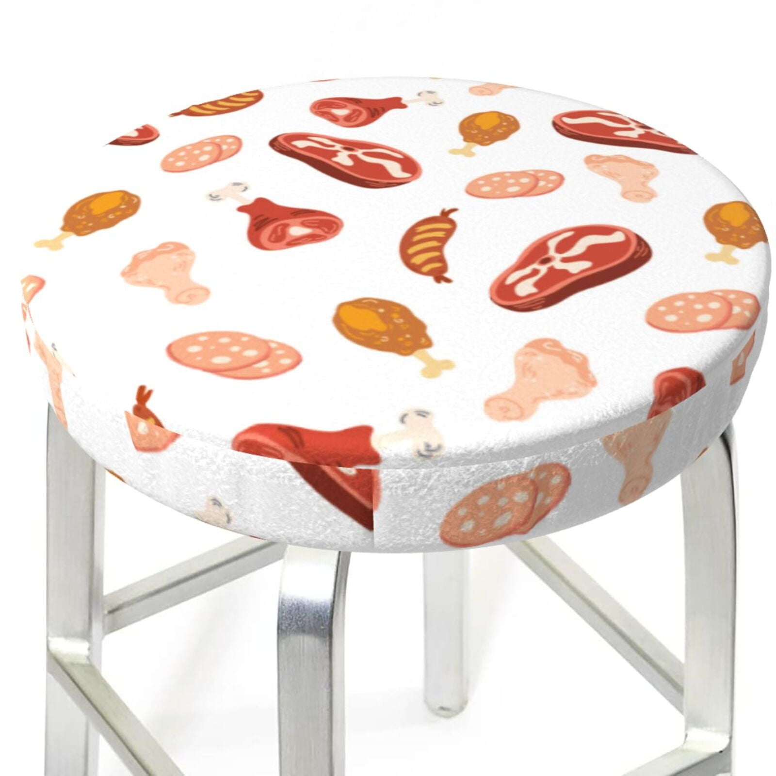 Steak Hot Dog Chicken Leg Print Bar Stool Covers - Stretch Round Seat ...