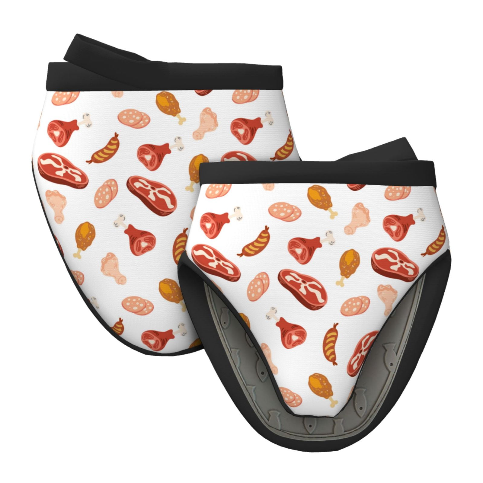 Steak Hot Dog Chicken Leg Print Oven Mitts Heat Resistant - Soft Lining ...