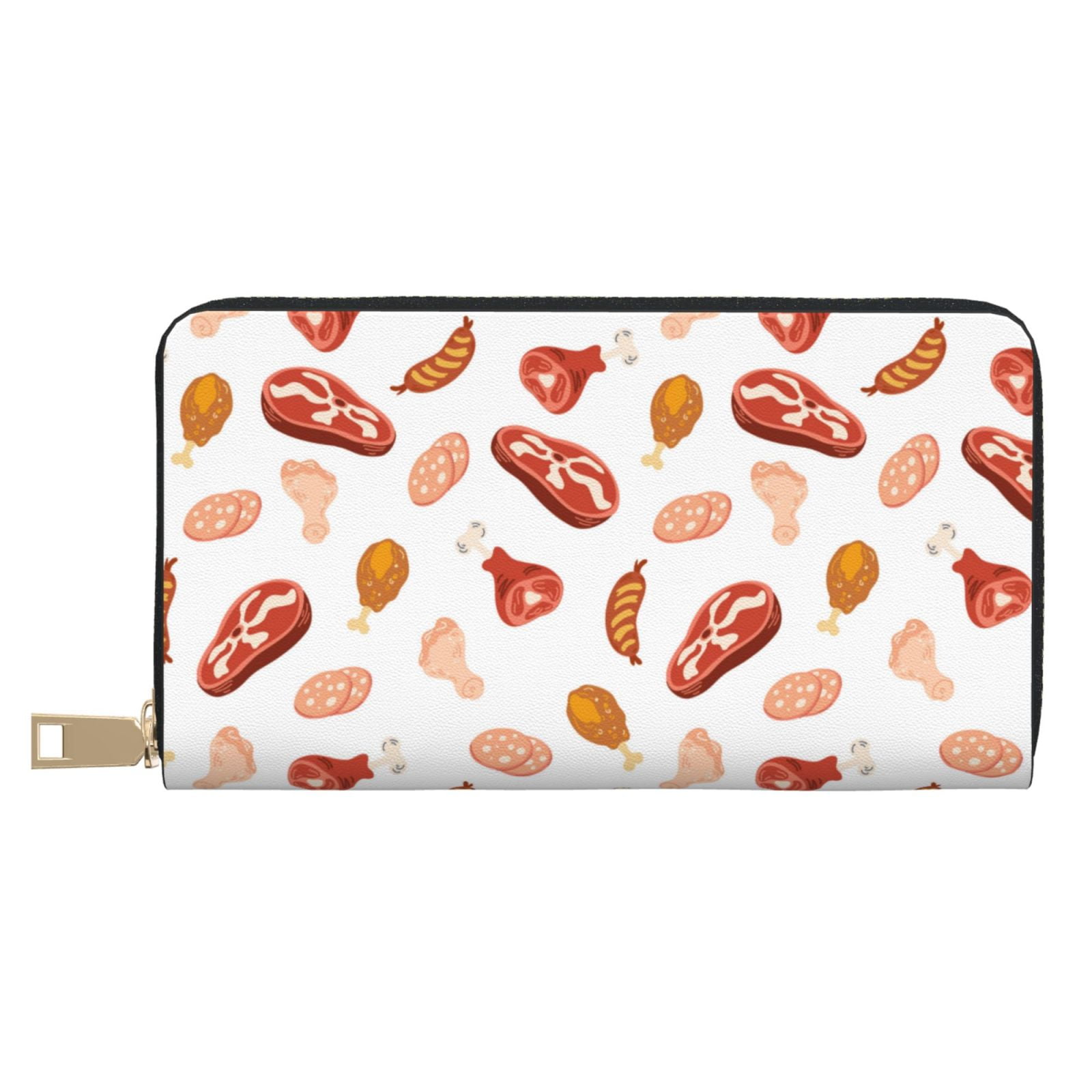 Steak Hot Dog Chicken Leg Print Wallet Women, Leather Bifold Multi Card ...