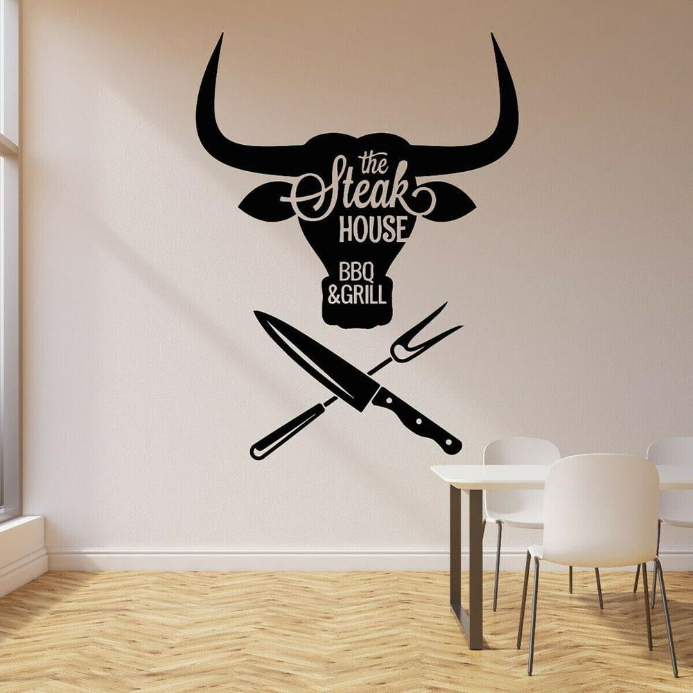 Steak House Logo Vinyl Wall Decal BBQ Meat Special Grill Beef ...