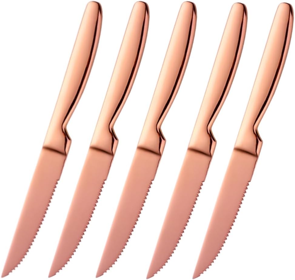 Steak Knife Set, 5 Piece Serrated Heavy Duty Stainless Steel Table ...