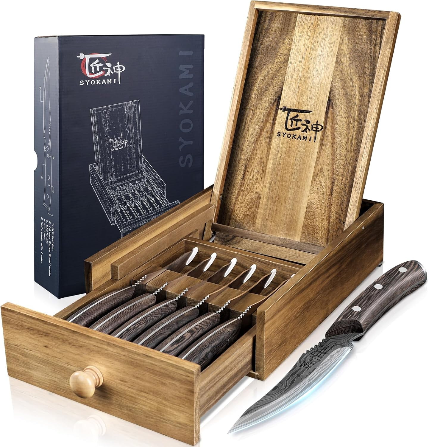 Steak Knives Set of 6 with Drawer Organizer, 4.8 Inch High Carbon ...