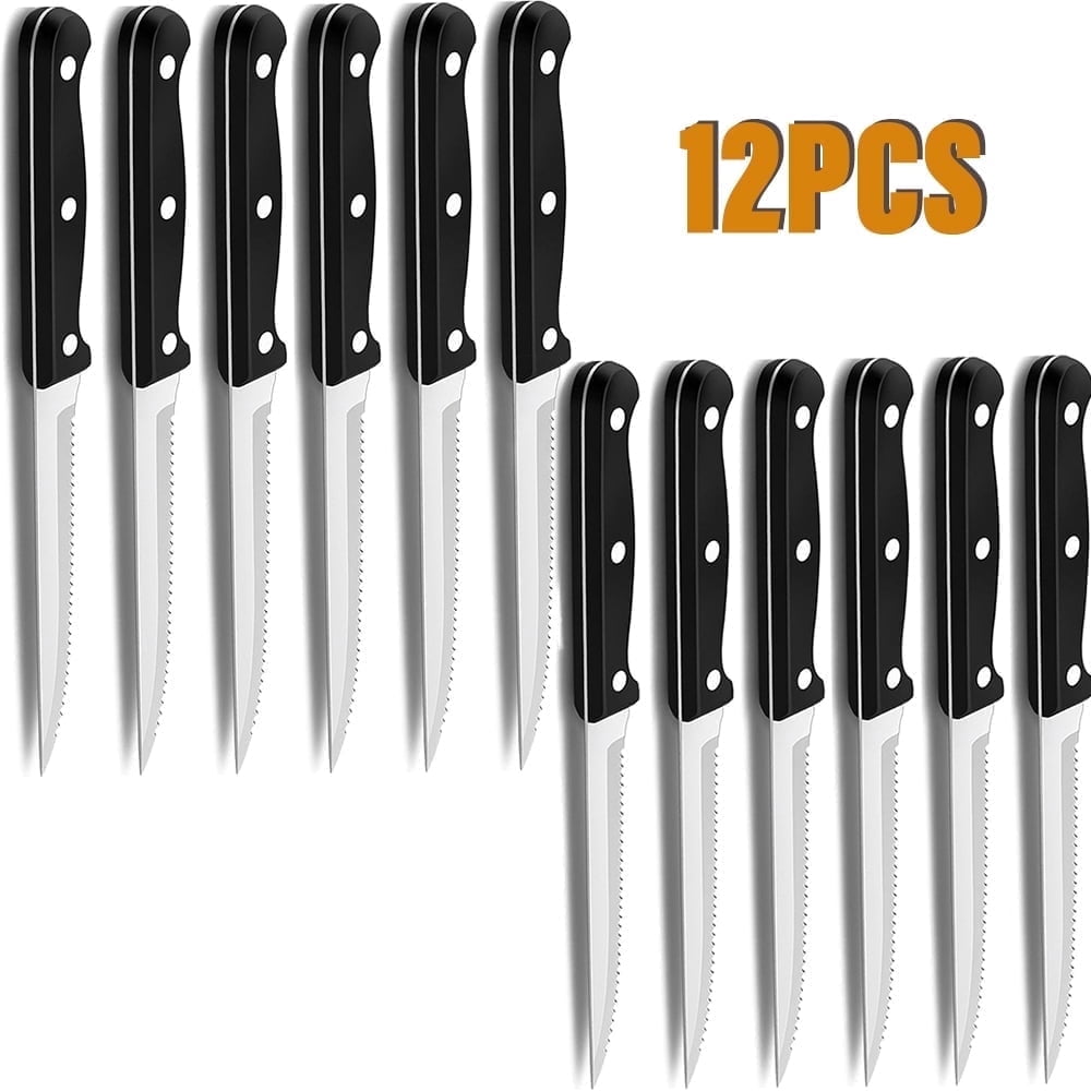 Steak Knives Set of 12 Serrated Bread Knife 4.5-inch High Carbon Steel ...