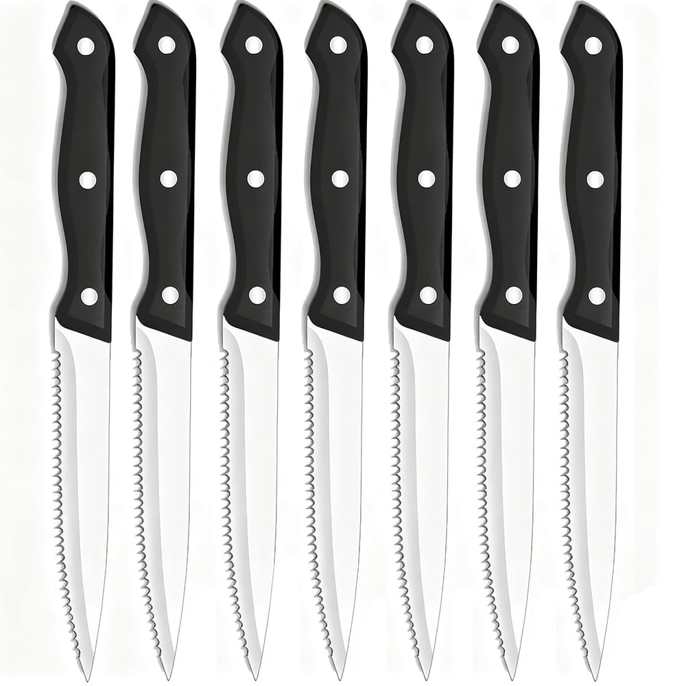 Serrated Steak Knives Set of 6 Sharp Dinner Knife Cutlery Set Stainless ...