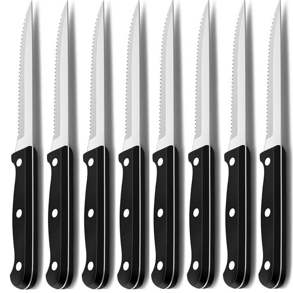 JUNCHI-Steak Knife Set of 8, Stainless Steel Serrated Sharp Blade ...
