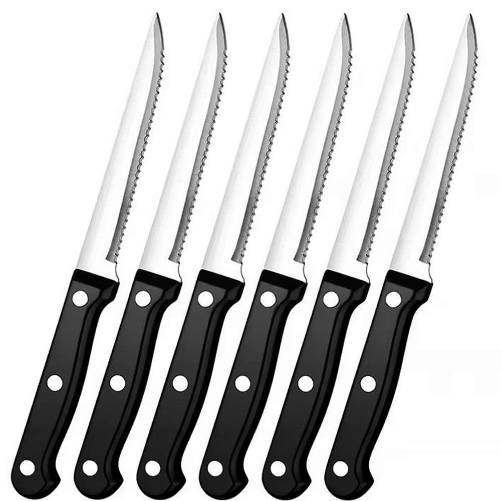 Steak Knives Set of 8,Sharp Dinner Knife Carbon Steel Serrated Steak ...