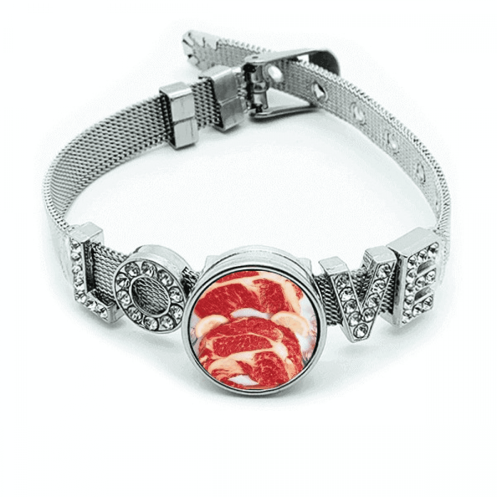 Steak Raw Meat Food Texture Bracelet Wristband Crystal Love Adjustable ...