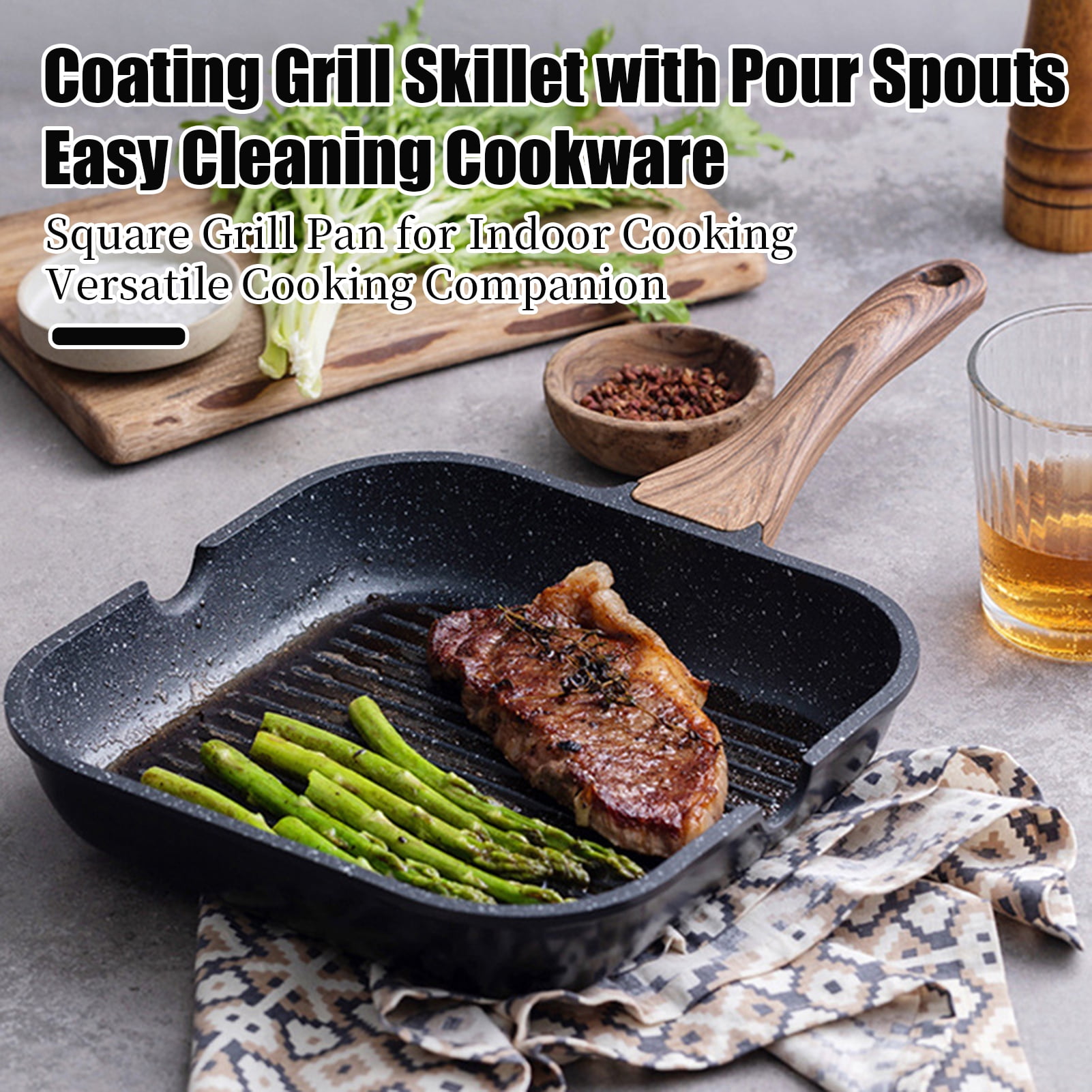 Steak Skillet Nonstick Grill Pan for Stove Tops Indoor Outdoor Square ...