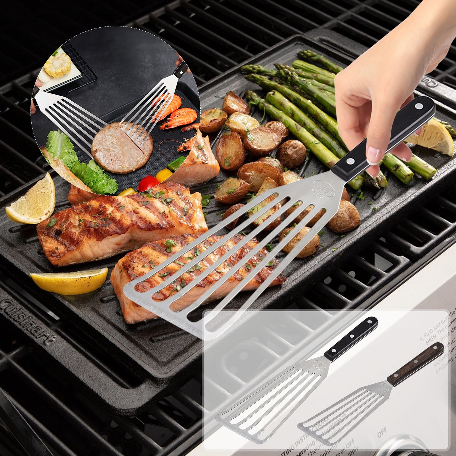 Steak Spatula Stainless Steel Kitchen Tool with Slotted Design & Angled ...