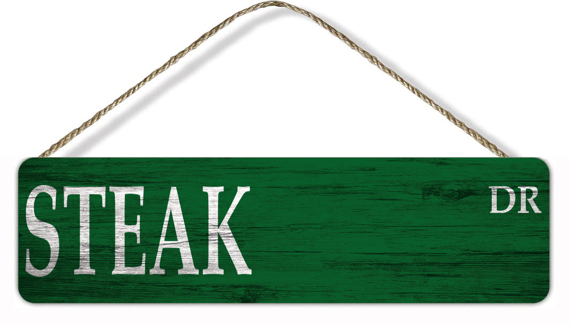 Steak Street Signs Wooden Hanging Sign Plaque With Rope Wall Decor 4X16 ...