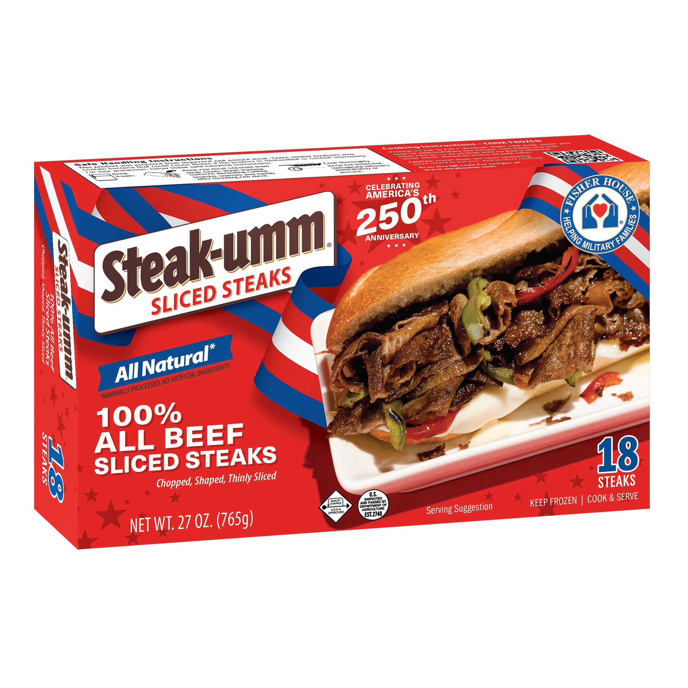Steak-umm Sliced Steaks All-Natural 100% Beef, 27oz 18 Count Family ...