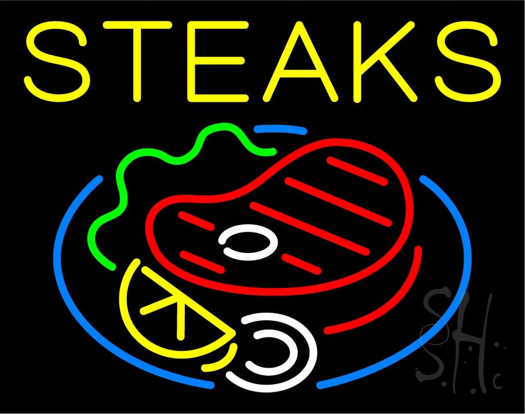 Steaks LED Neon Sign 24 x 31 - inches, Black Square Cut Acrylic Backing ...