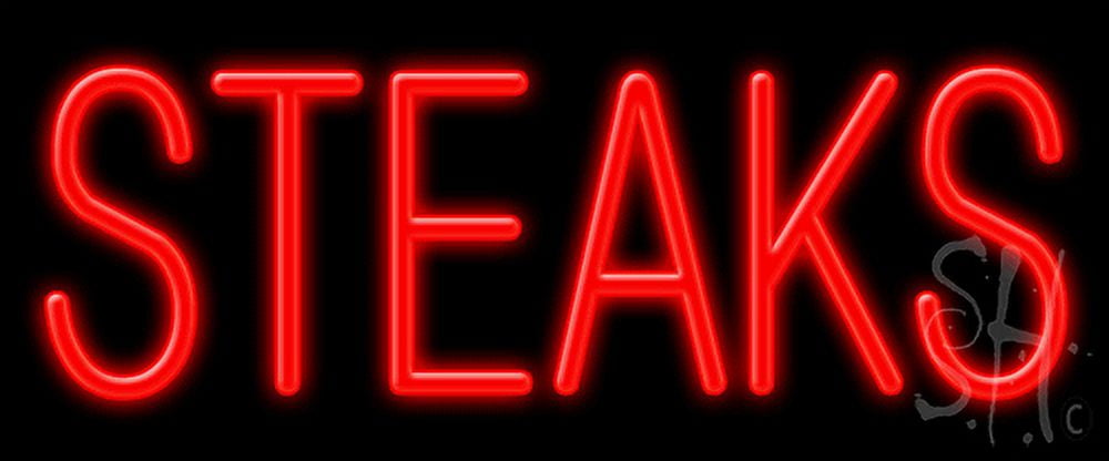 Steaks LED Neon Sign 6 x 15 - inches, Clear Edge Cut Acrylic Backing ...