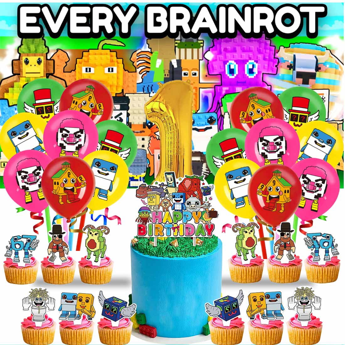 Steal a Brainrot Balloons Party Supplies 1st Decor Tableware Birthday ...