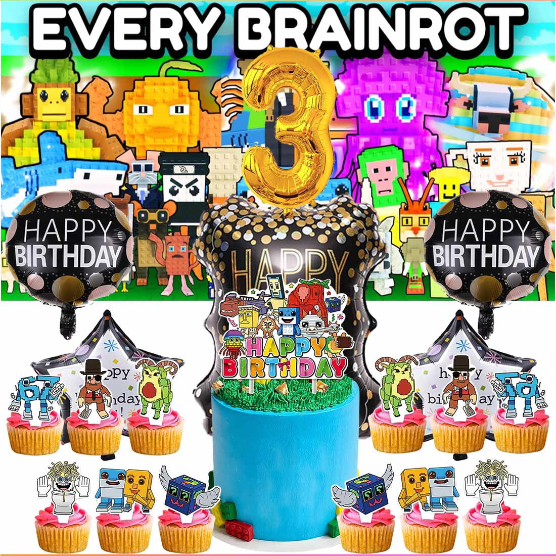 Steal a Brainrot Party Supplies Decor 3rd Kit Balloons Birthday Cake ...