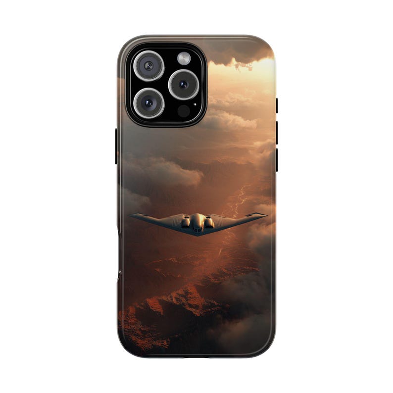 Stealth Bomber Plane Over Desert Terrain at Dusk Illustration Phone ...