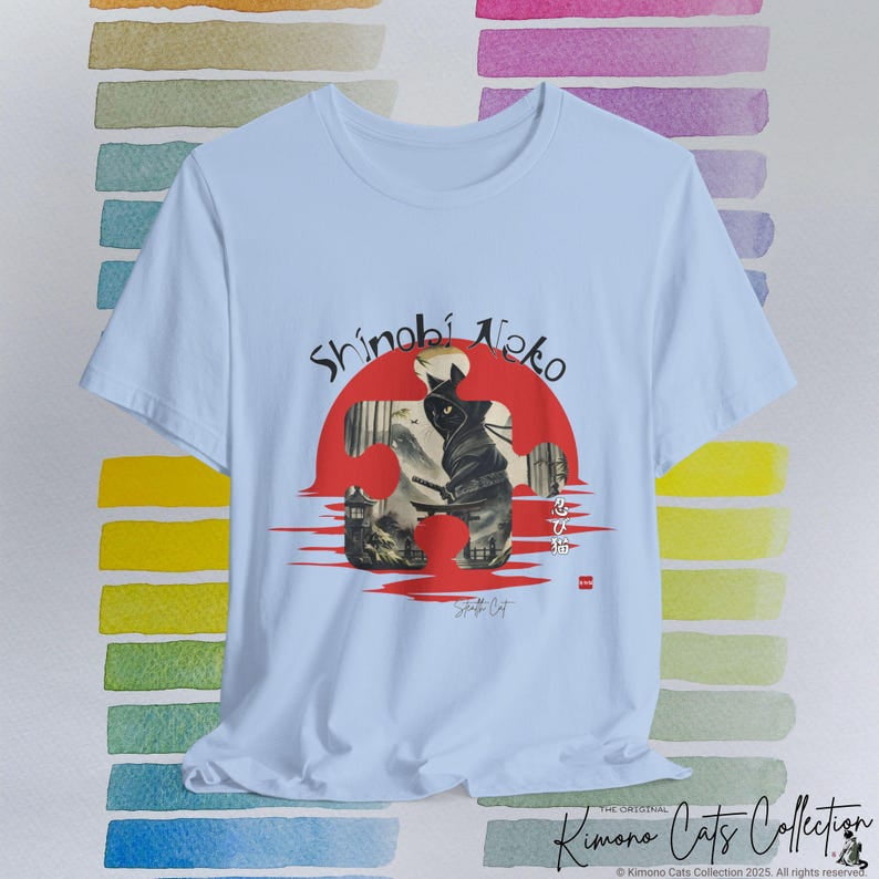 Stealth Cat Shinobi Neko T-Shirt - Ninja Cat in Kimono, Japanese ...
