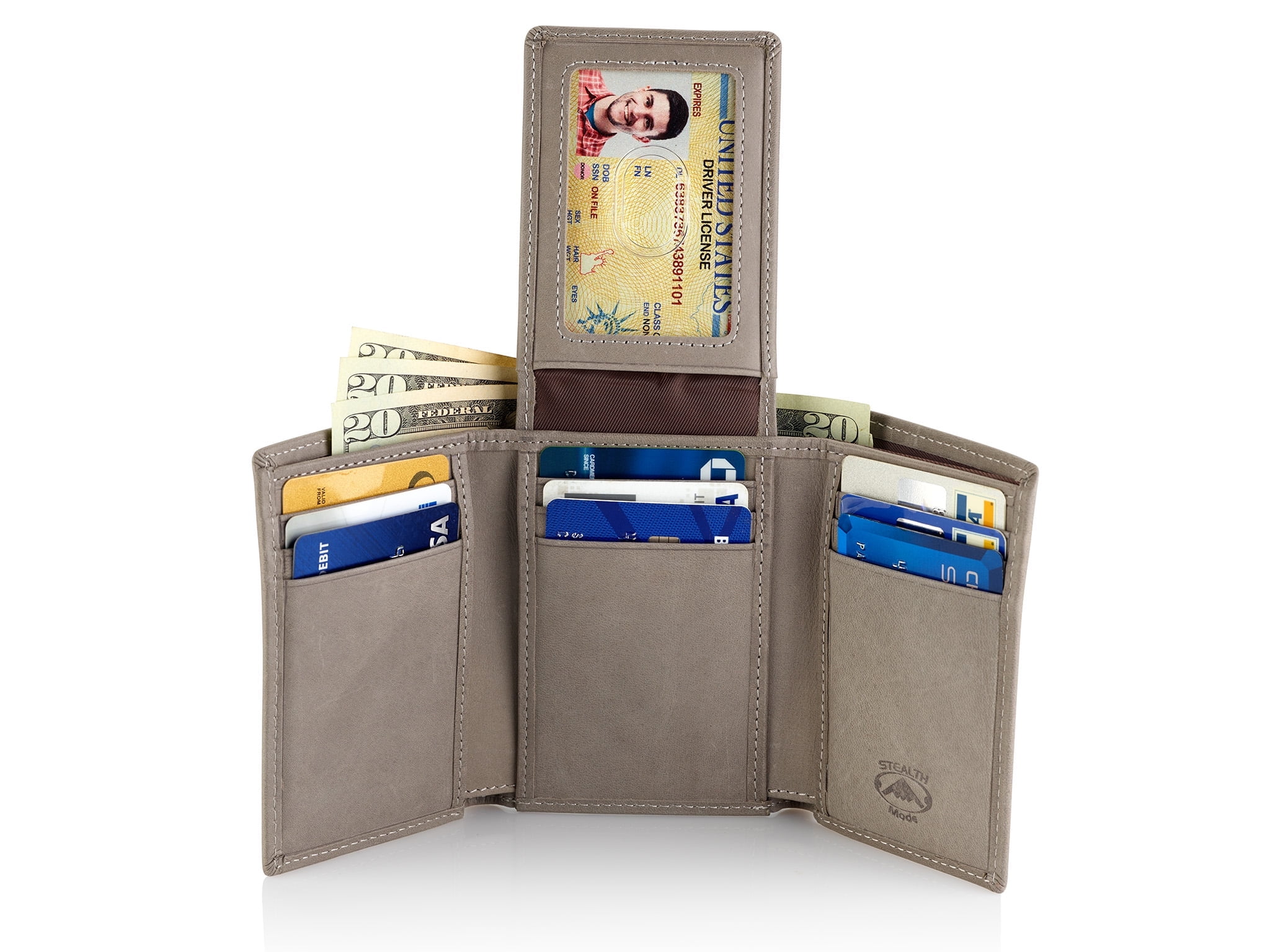 Stealth Mode Trifold Leather Wallet For Men With Id Holder And Rfid