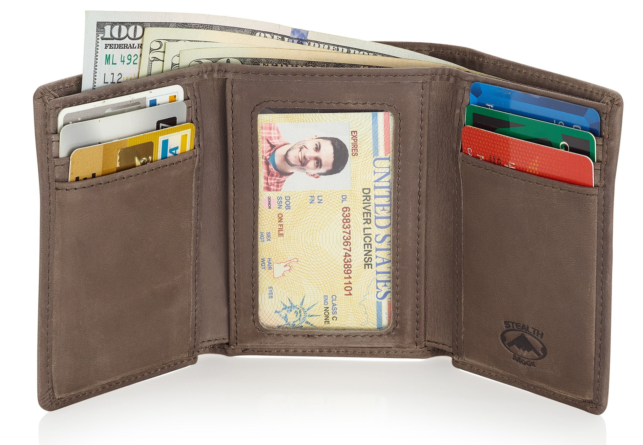 Stealth Mode Trifold Leather Wallet for Men with RFID Blocking (Slate ...