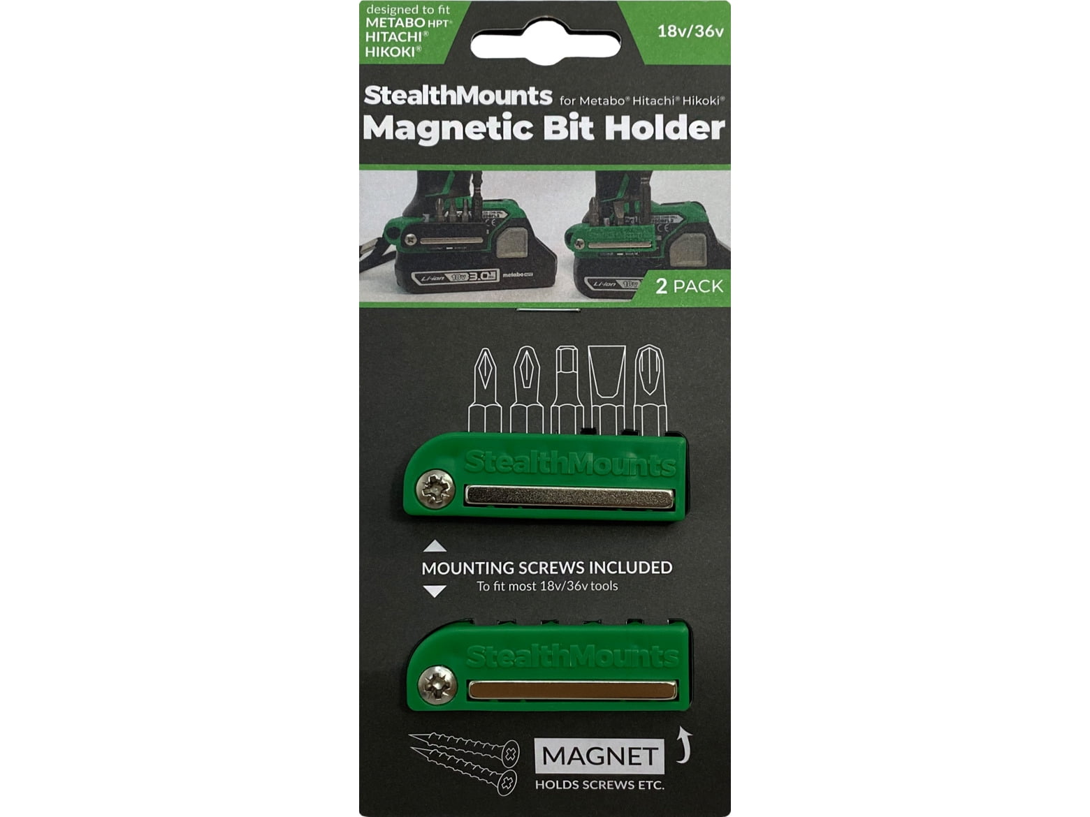 StealthMounts Bit Holder for Hikoki/Metabo HPT/Hitachi 18v Green 2 Pack ...