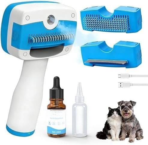 Steam Brush for Dogs & Cats,5-in-1 Self-Cleaning Steam Brush with 3 ...