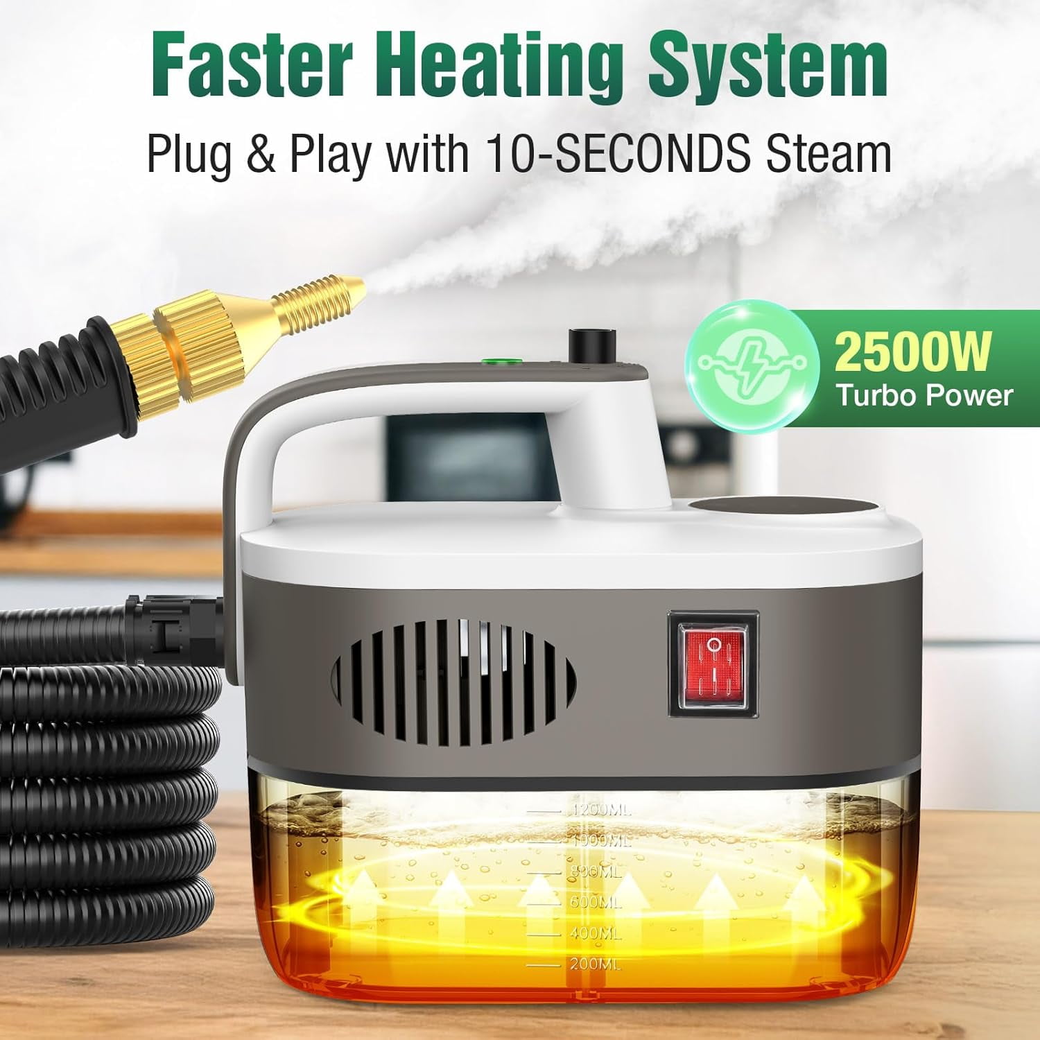 Steam Cleaner, 10s Rapid Heating Steamer with 6 Levels, 1.2L Water Tank ...
