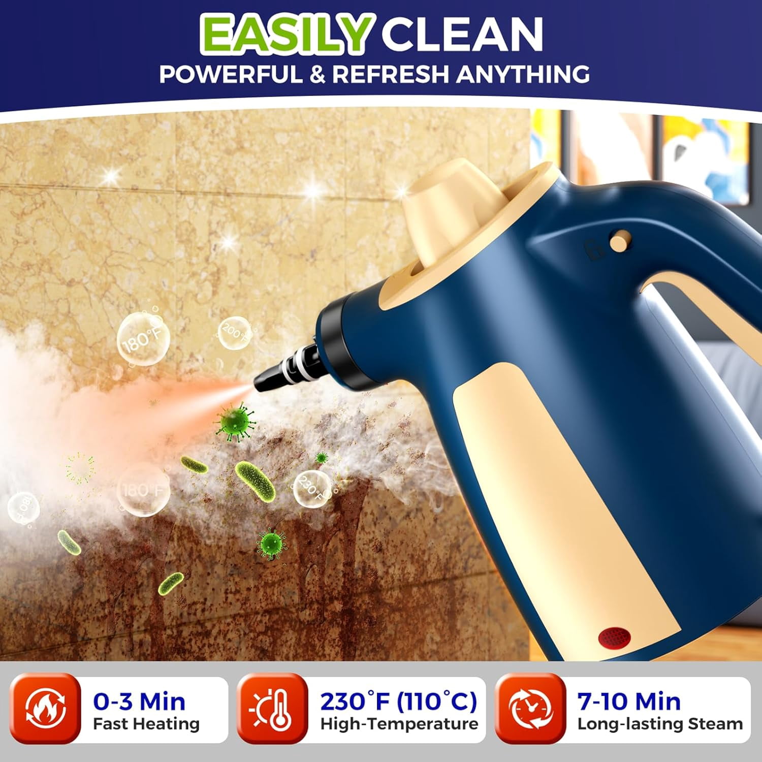 Steam Cleaner, Pressurized Handheld Multi-Surface Natural Steam Cleaner ...