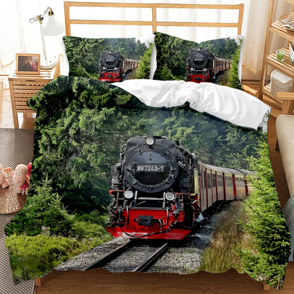 Steam Duvet Cover Digital Illustration of A Locomotive on A Steel ...
