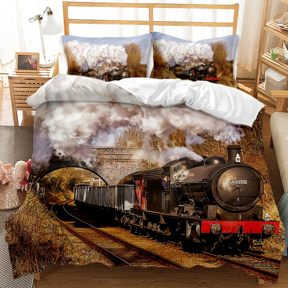 Steam Duvet Cover Digital Illustration of A Locomotive on A Steel ...