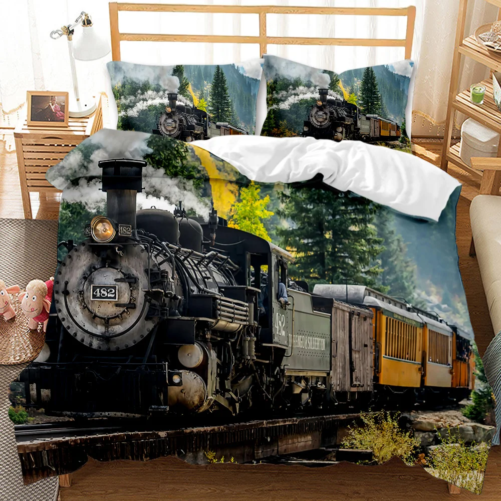 Steam Duvet Cover Digital Illustration of A Locomotive on A Steel ...