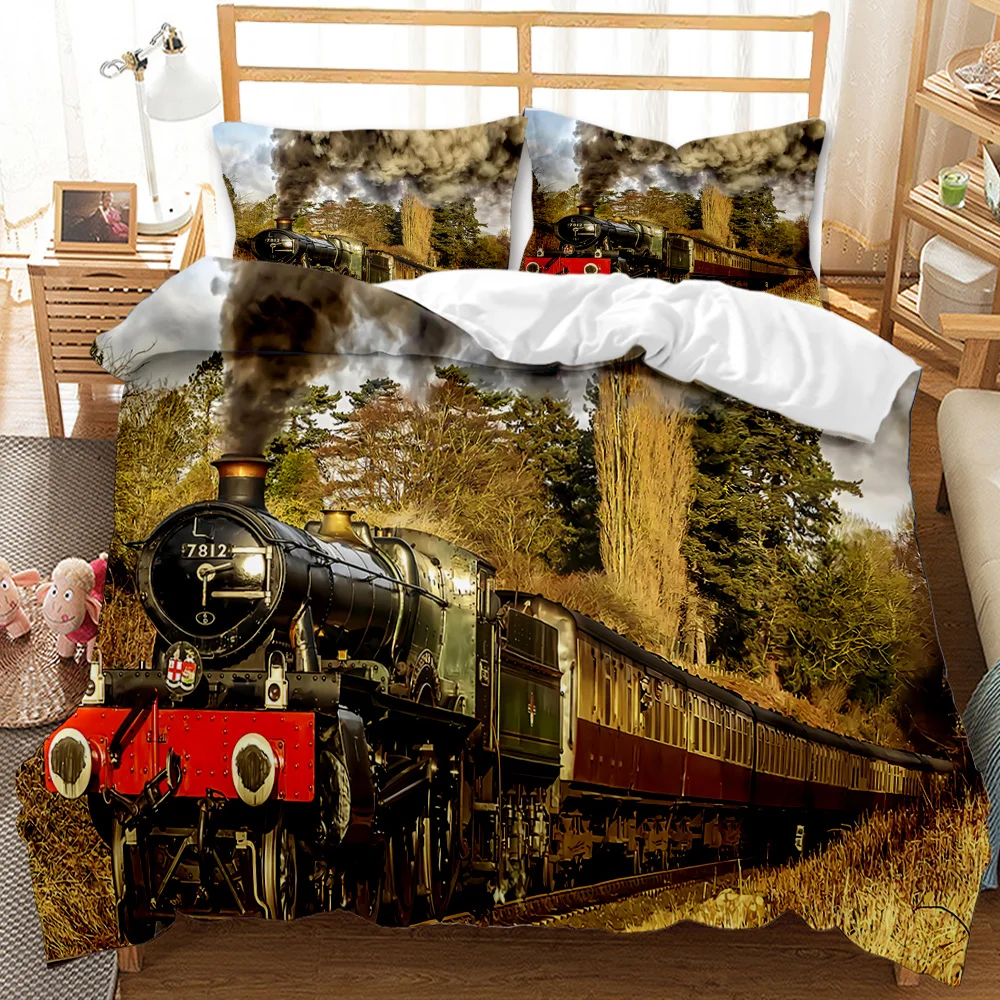 Steam Duvet Cover Digital Illustration of A Locomotive on A Steel ...