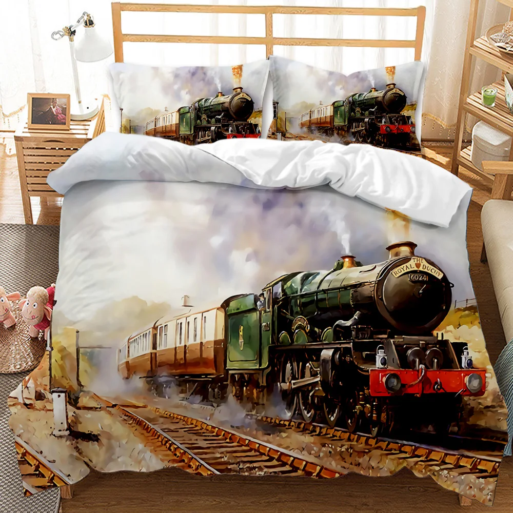 Steam Duvet Cover Digital Illustration of A Locomotive on A Steel ...