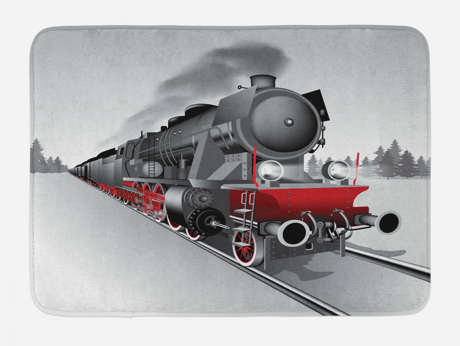 Steam Engine Bath Mat, Locomotive Red Black Train on Steel Railway ...