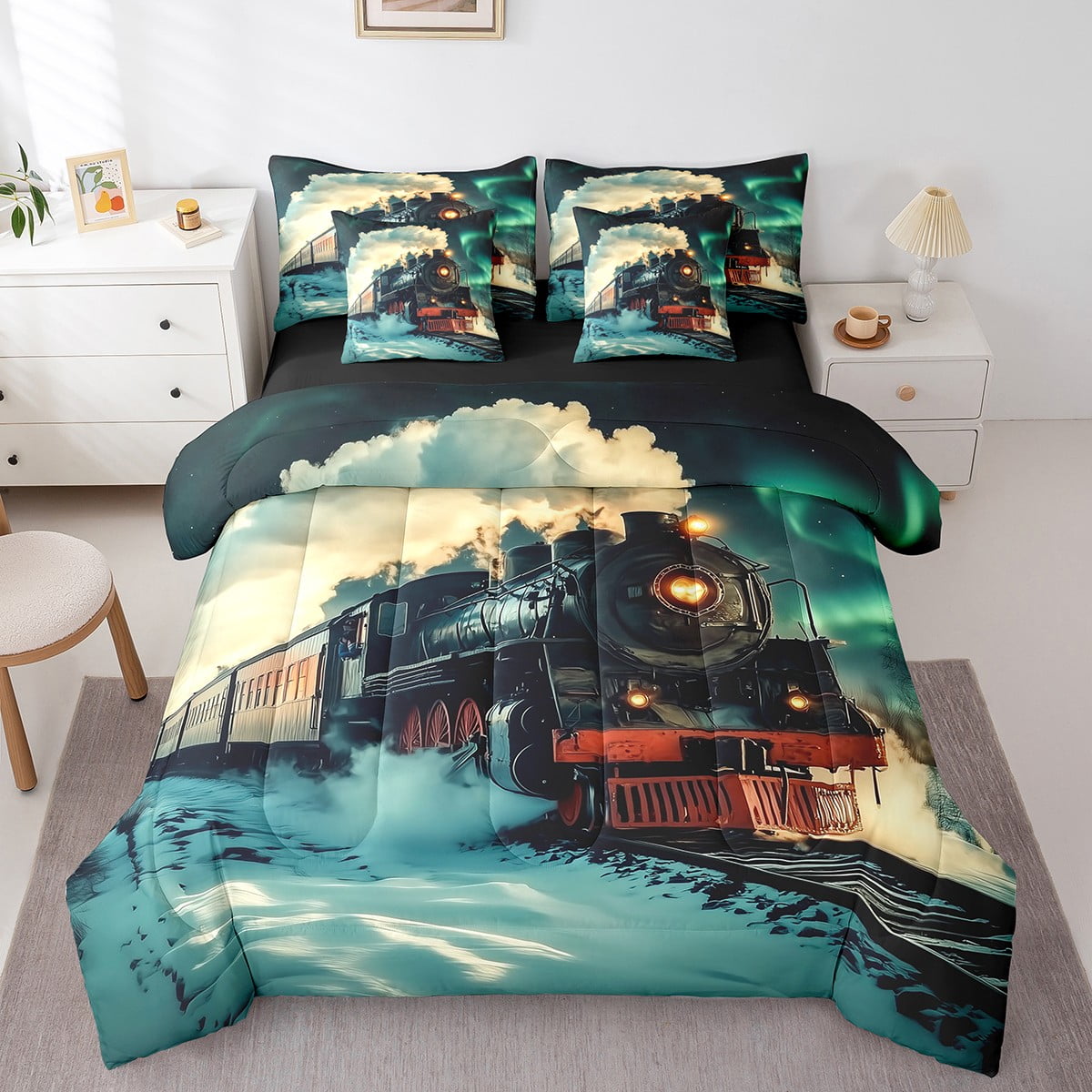 Steam Engine Bed In A Bag 7 Pieces Twin Vintage Train Track Comforter ...