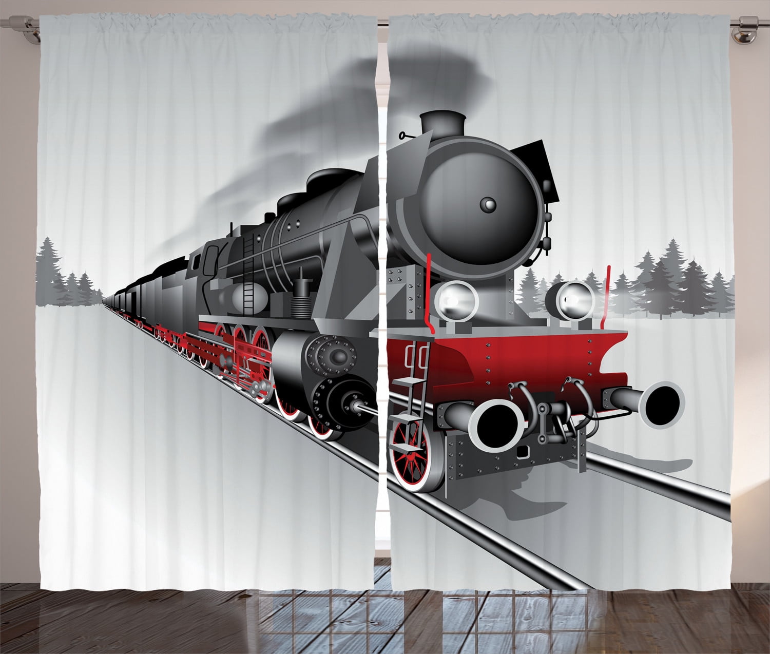 Ambesonne Steam Engine Curtains 2 Panel Set, Railway Train Art, 108" x ...
