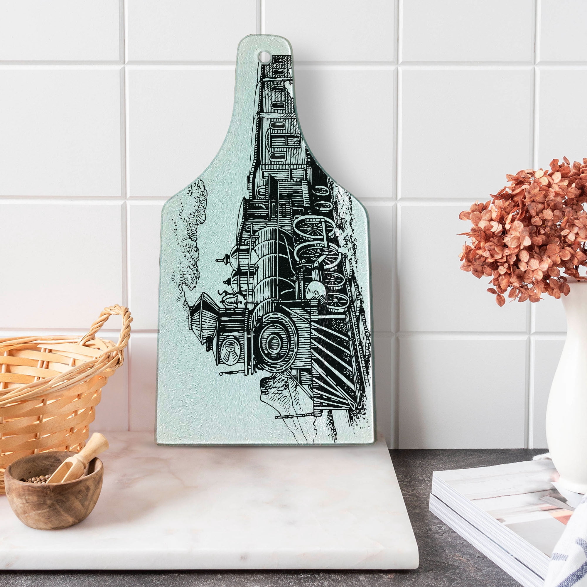 Steam Engine Cutting Board, Rustic Old Train in Country Locomotive ...