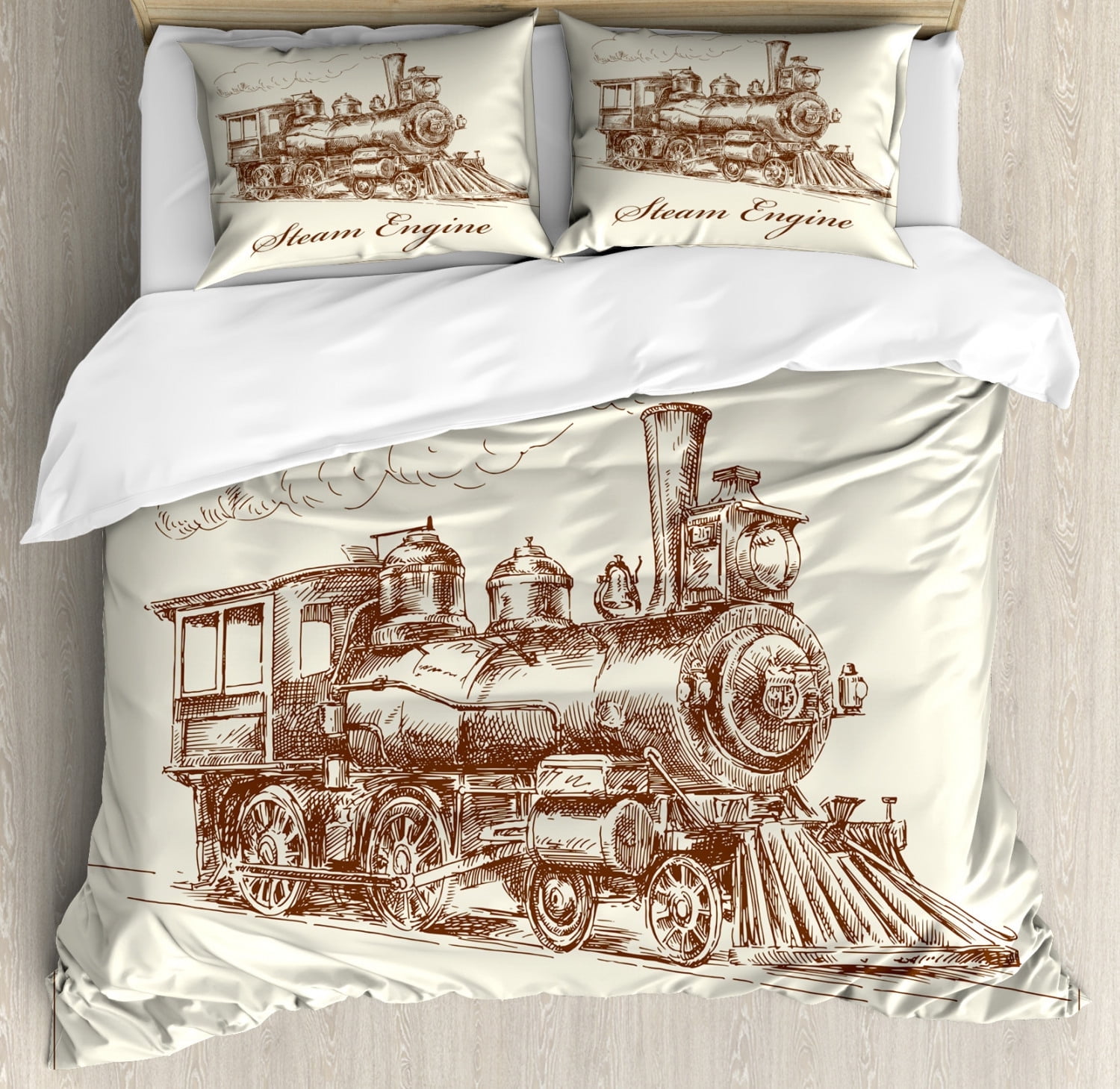 Steam Engine Duvet Cover Set King Size, Old Times Train Vintage Hand ...