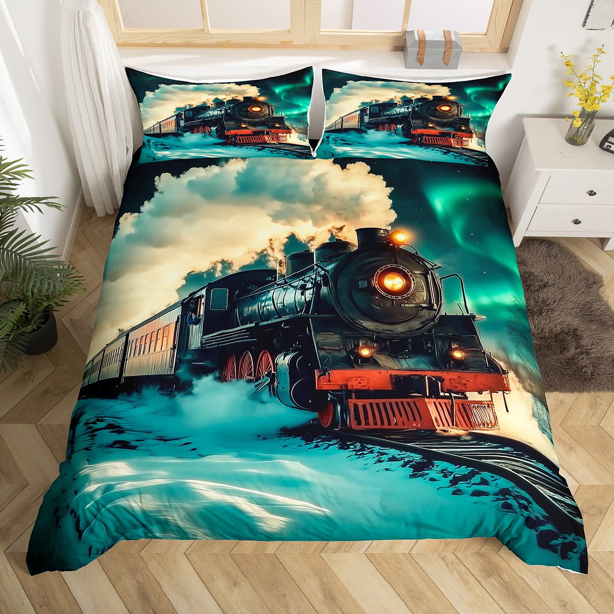 Steam Engine Duvet Covervintage Car Track Comforter Cover Queen Size ...