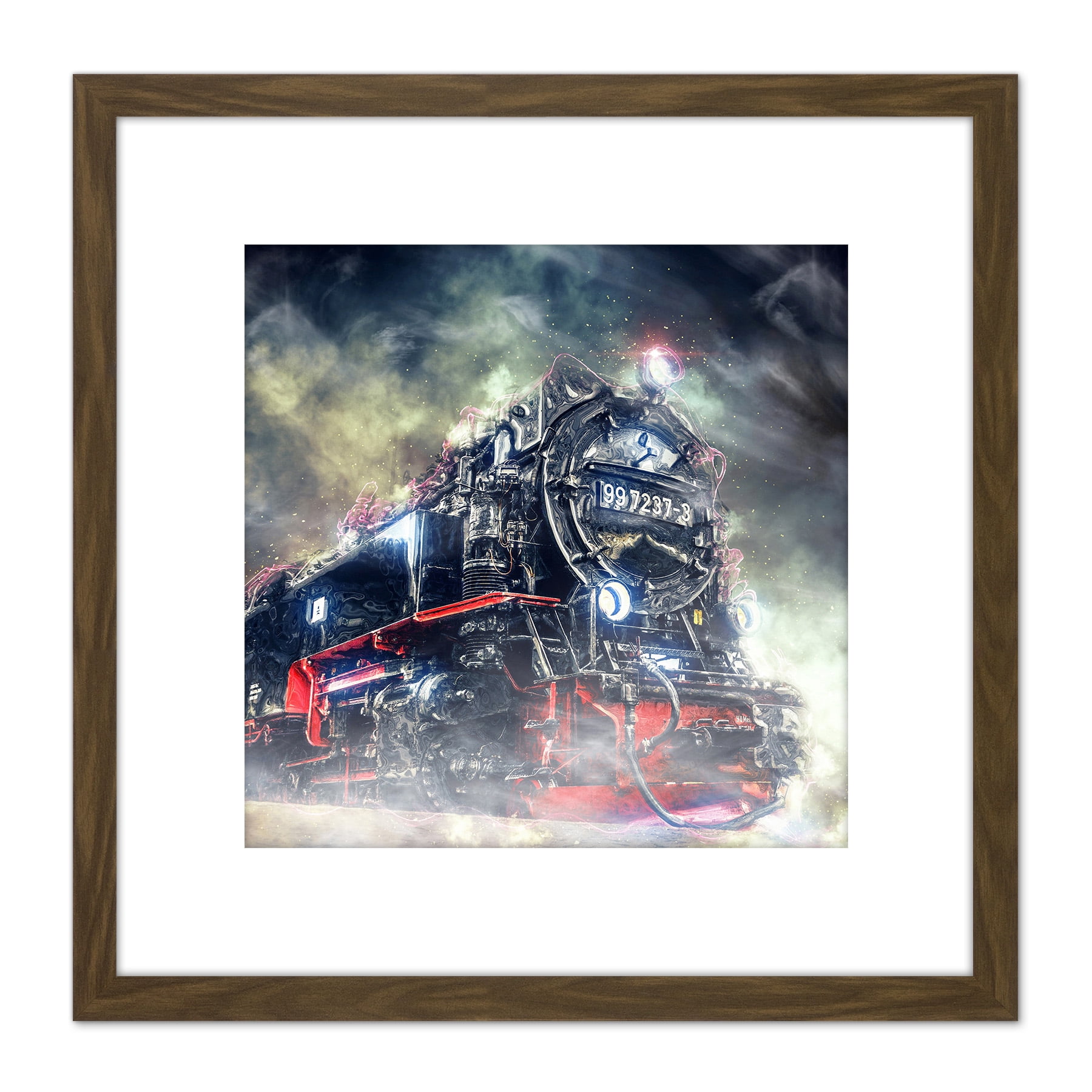 Steam Engine Locomotive Train Engine Graphic 8X8 Inch Square Wooden ...