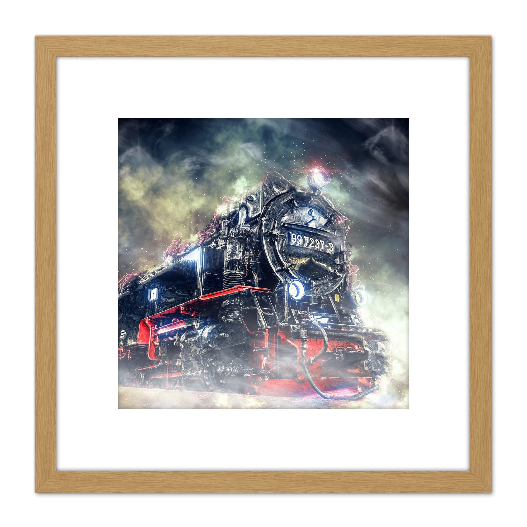 Steam Engine Locomotive Train Engine Graphic 8X8 Inch Square Wooden ...