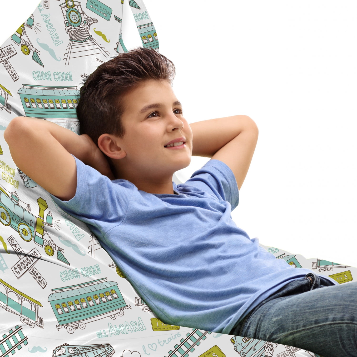 Steam Engine Lounger Chair Bag, Choo Choo Train Boy Pattern Blue Green ...